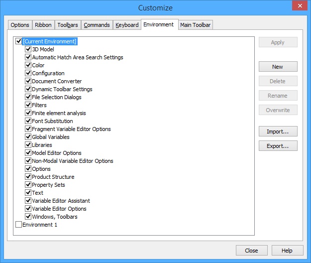 System Fundamentals. Customization > Customizing Toolbars and Keyboard > “Environment” Tab